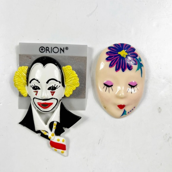 Vintage | Jewelry | Vintage Pin Brooch Lot Painted Lady Face Clown 8s ...